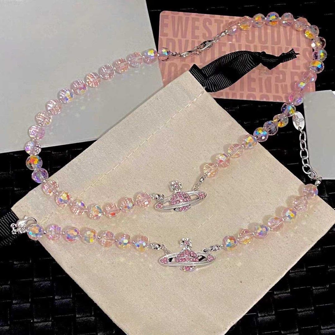 Aurora Orbit Bracelet — Iridescent Beads With Pink Crystal Charm - Etsy