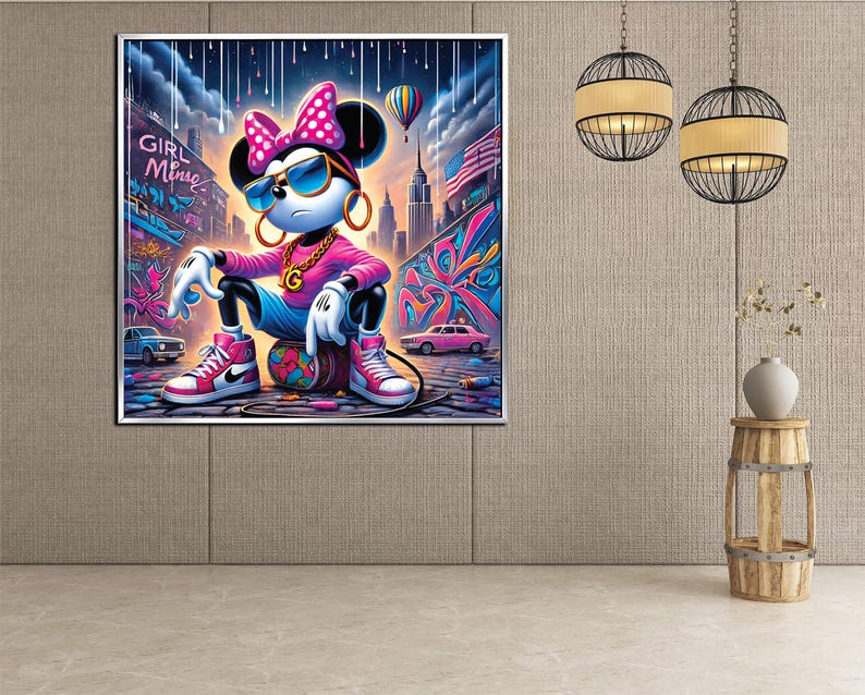 Minnie Mouse Gold Chain Pink Bow Street Style Poster Canvas Print Home ...