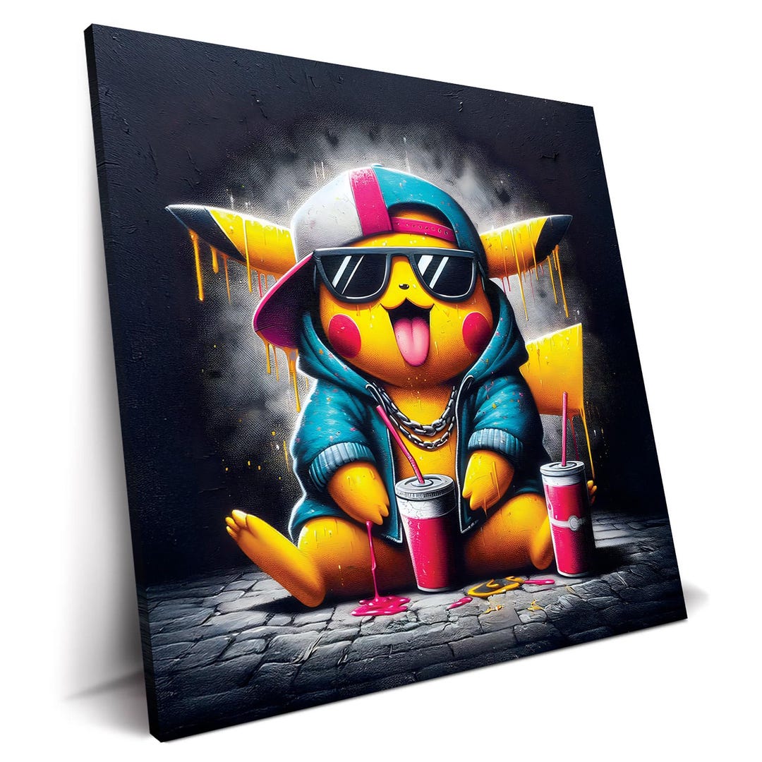 Pokemon Pikachu Drink Juice Anime Poster Street Art Canvas Print Home ...