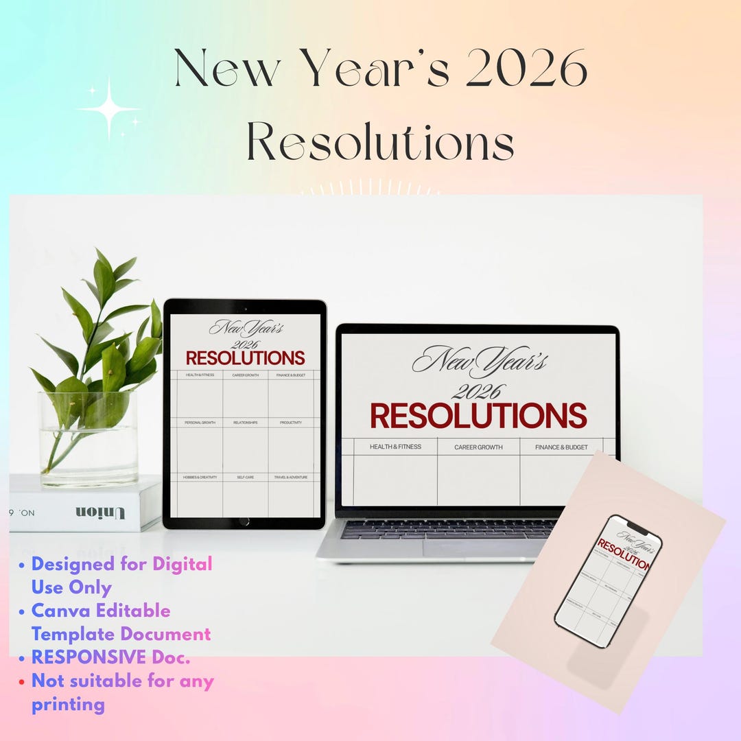 New Year’s Resolutions 2026 Digital Planner Template | Life Goals ...