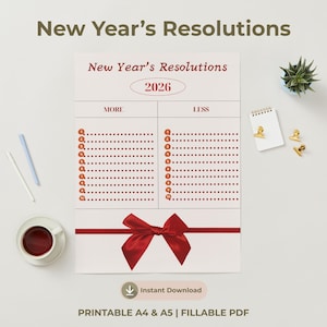 New Year 2026 More & Less Planner | Goal Setting Worksheet | Printable ...