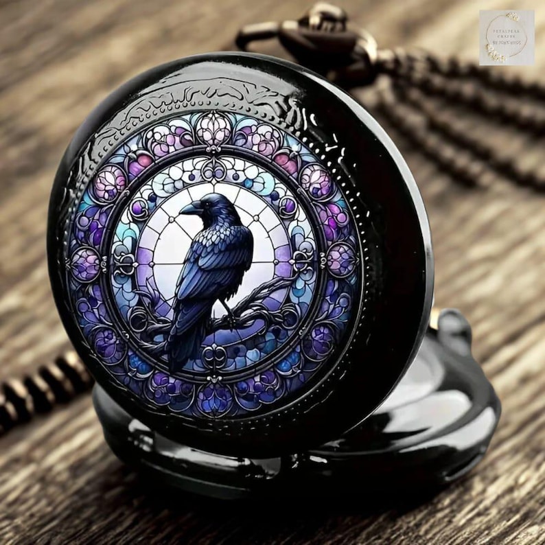 Gothic Crow Pocket Watch Necklace – Steampunk Quartz Timepiece - Etsy