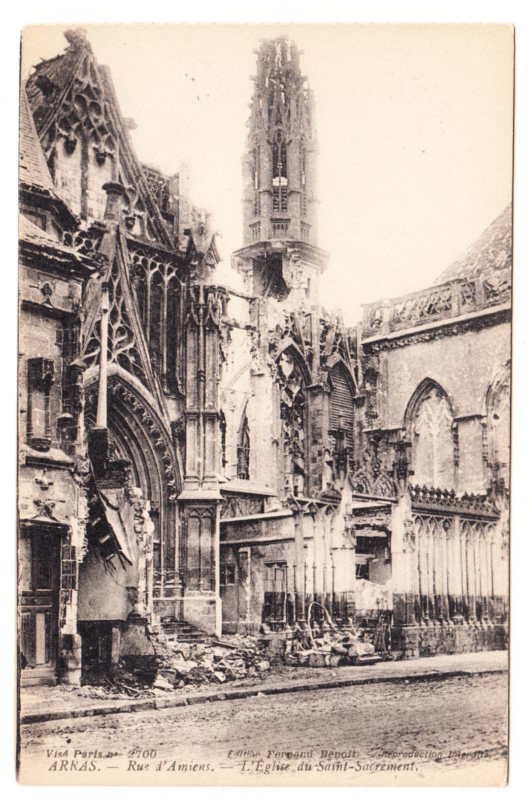 WWI Arras Postcard War Ruins 1910s Rue D’amiens Saint-sacrement Church ...