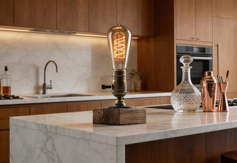 Steampunk Lamp Base – Industrial Pipe Desk Light With Wood Stand (bulb ...