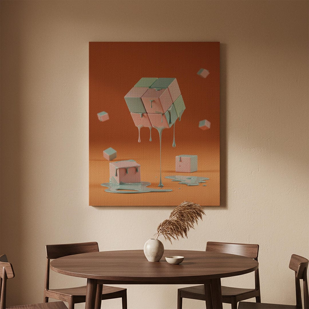 Melting Cube Canvas, Surreal Abstract Wall Art, Dripping Cube Decor ...