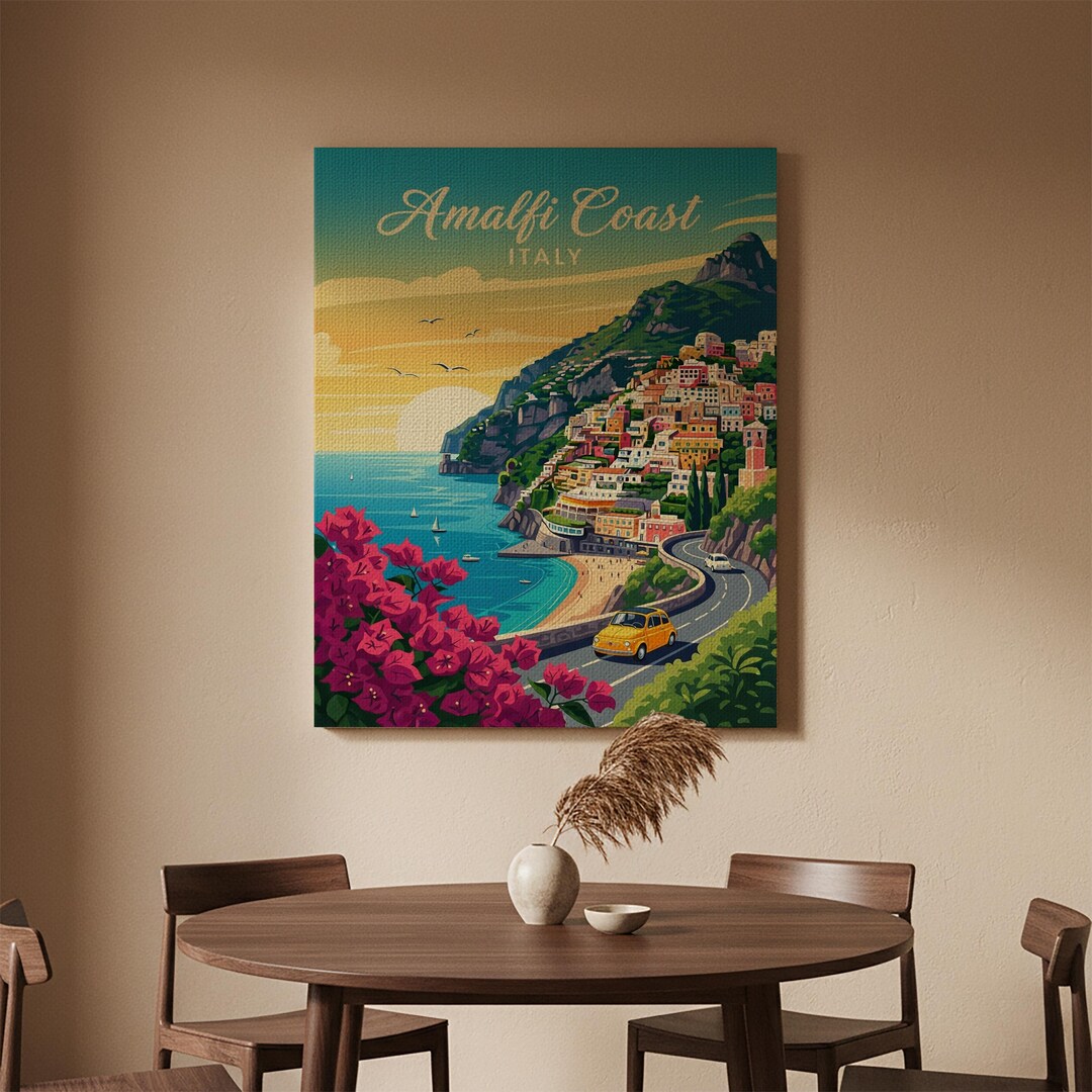 Amalfi Coast Canvas, Italy Travel Print, Colorful Coast Art ...