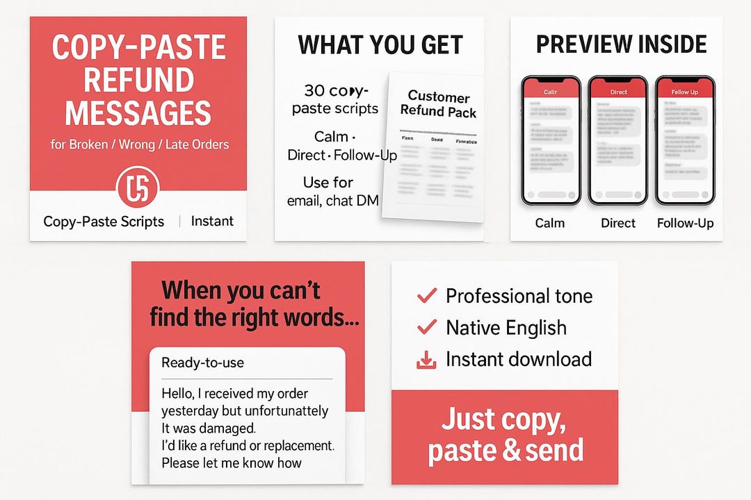 Customer Refund Pack | Copy-paste Refund Messages for Bad Product ...