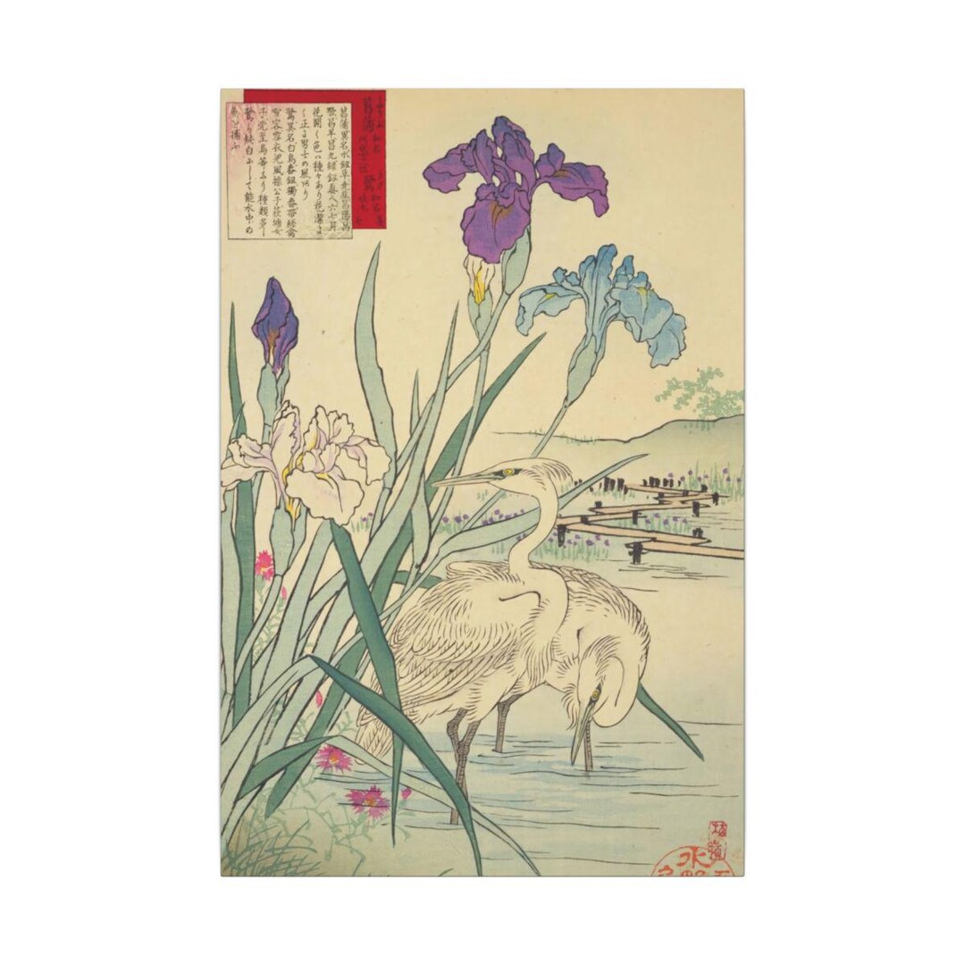 Ukiyo-e Bird and Flower Art Print Iris and Egret Traditional Japanese ...