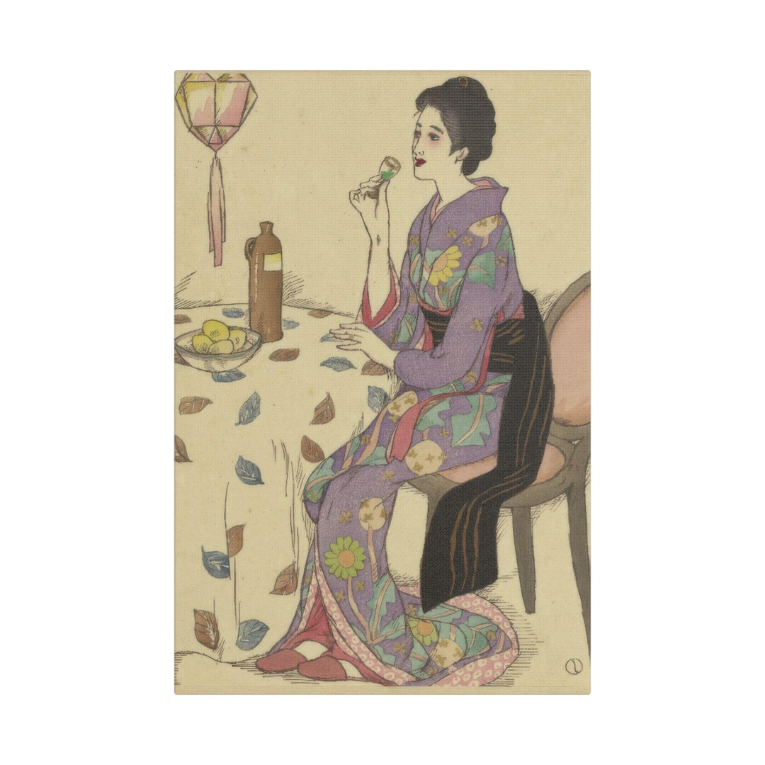 Yumeji Takehisa Japanese Woman Art Print, Aoi Sake Blue Liquor Taisho ...