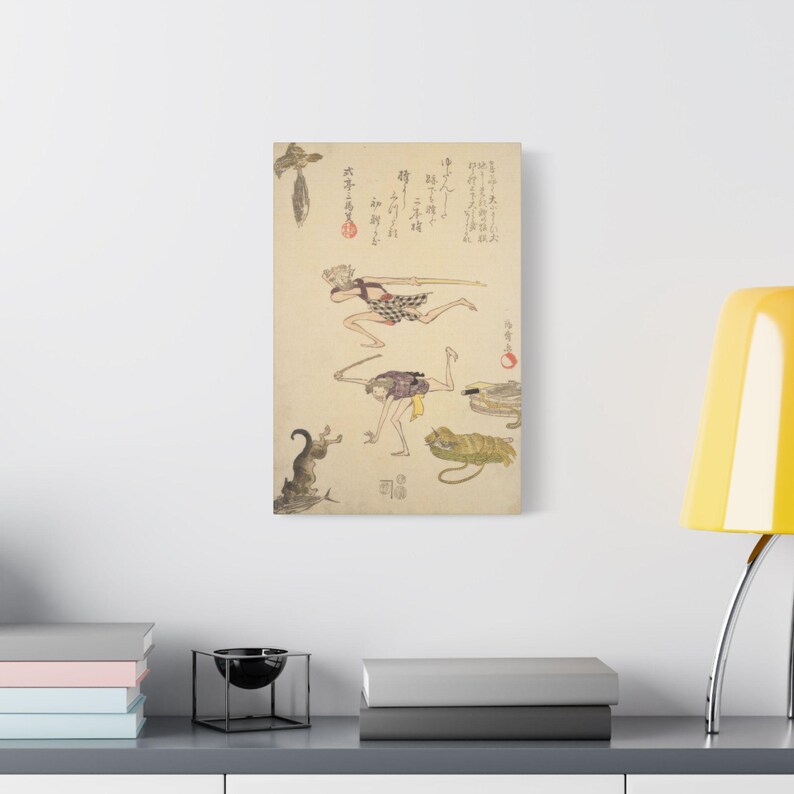 Japanese Yokai Carrying Bonito Fish Print - Humorous Edo Period Art ...