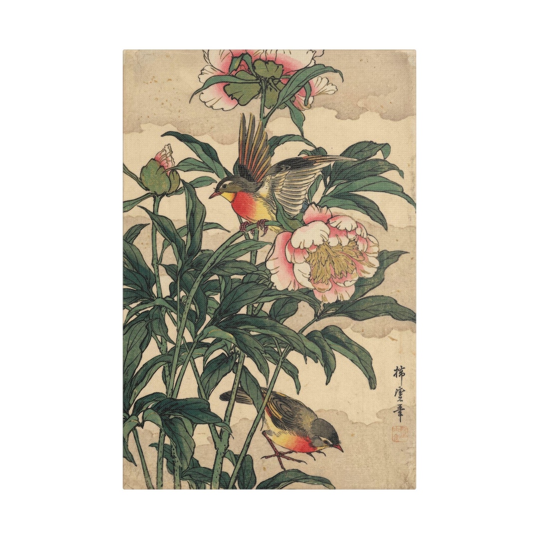 Ukiyo-e Silver Eared Mesia and Peony Art Print, Japan Kacho-ga Floral ...