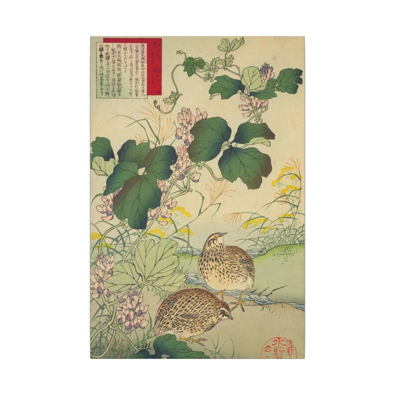Ukiyo-e Bird ＆ Floral Print | Vintage Japanese Art | Quail and Kudzu ...