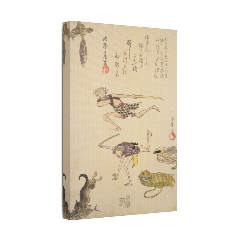 Japanese Yokai Carrying Bonito Fish Print - Humorous Edo Period Art ...