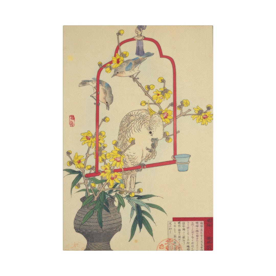 Ukiyo-e Bird and Flower Art Print Wintersweet and Parrot Traditional ...