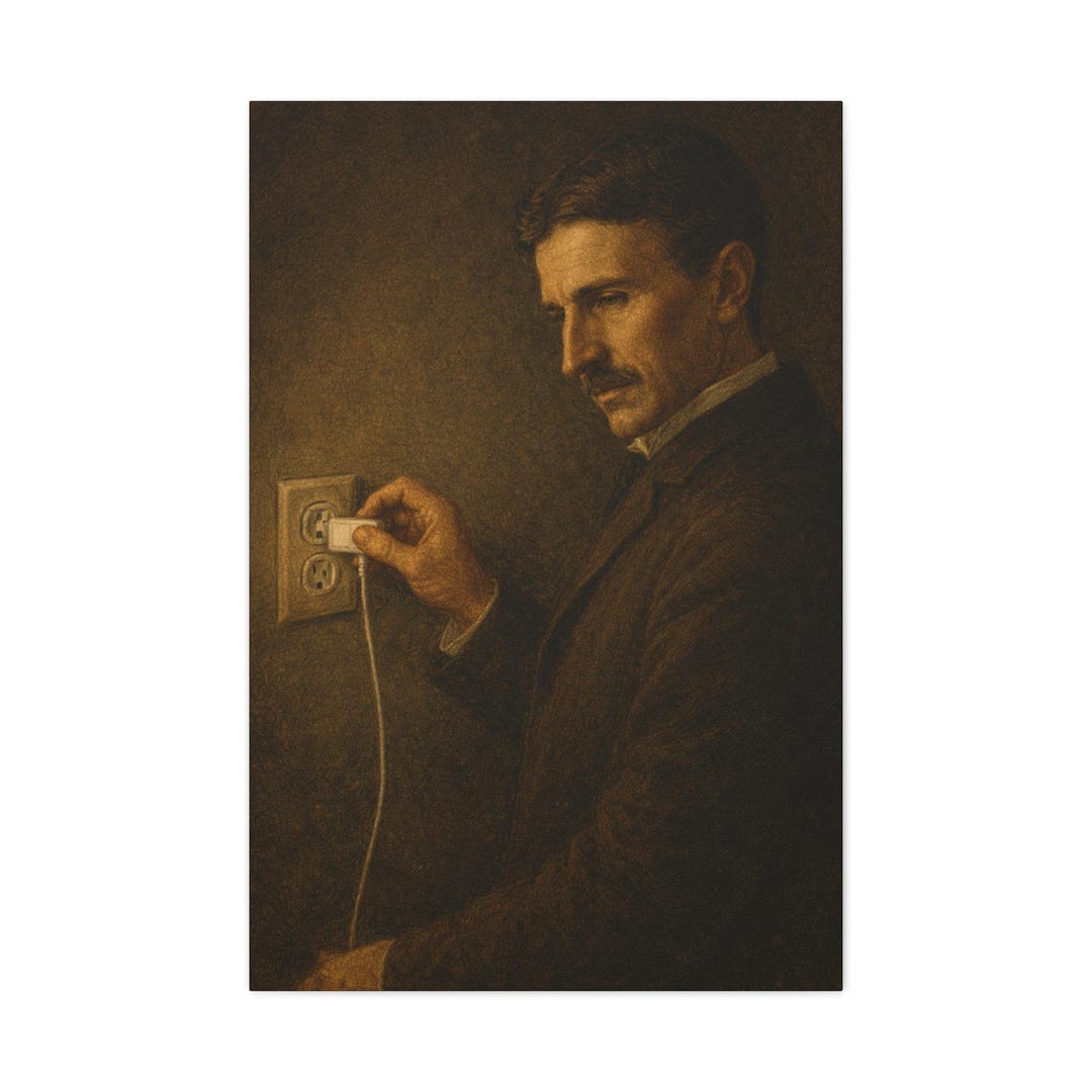 Nikola Tesla Plugging in a Phone Charger, Hilarious Renaissance ...