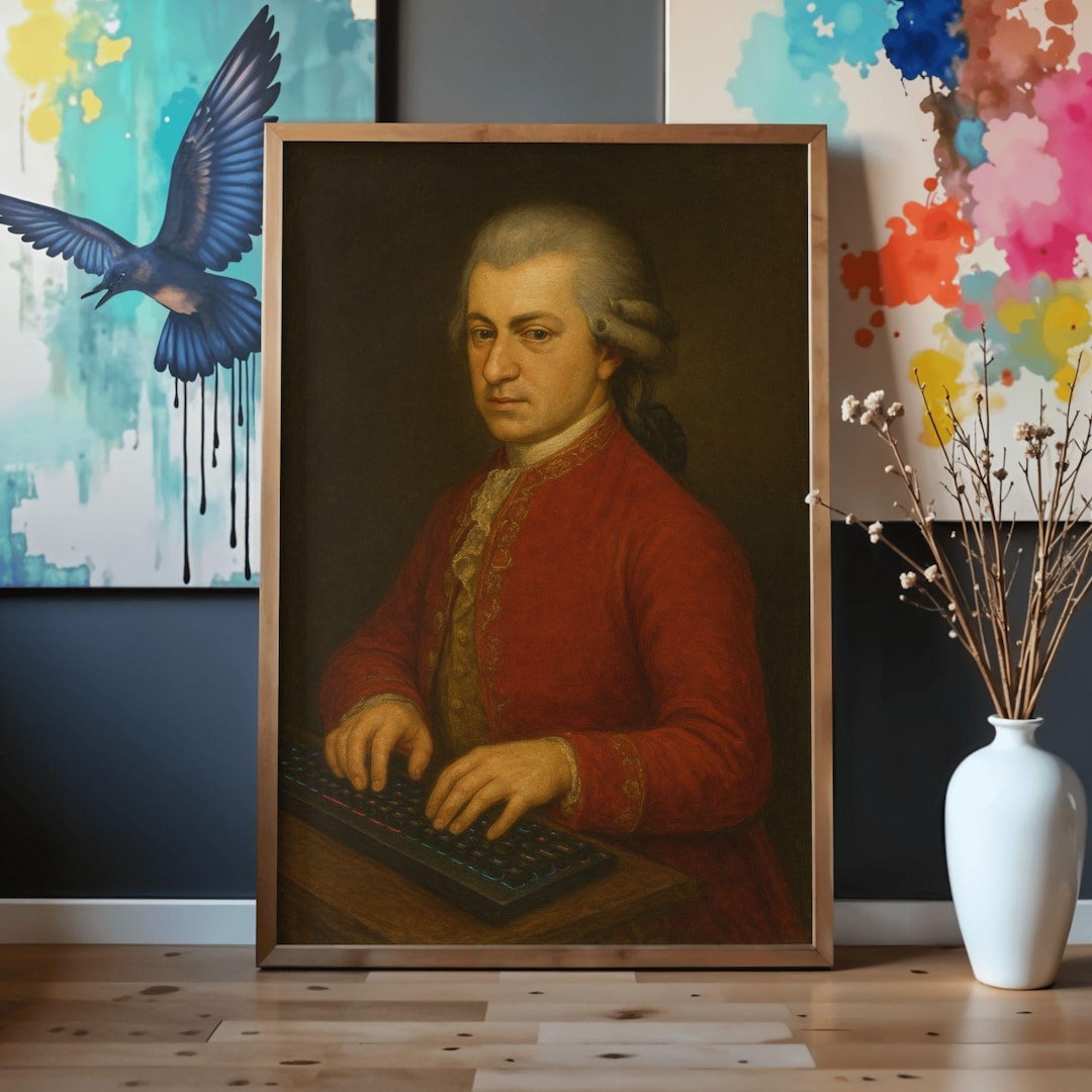 Mozart Gaming Keyboard Art Print, Portrait Drawing, Renaissance ...