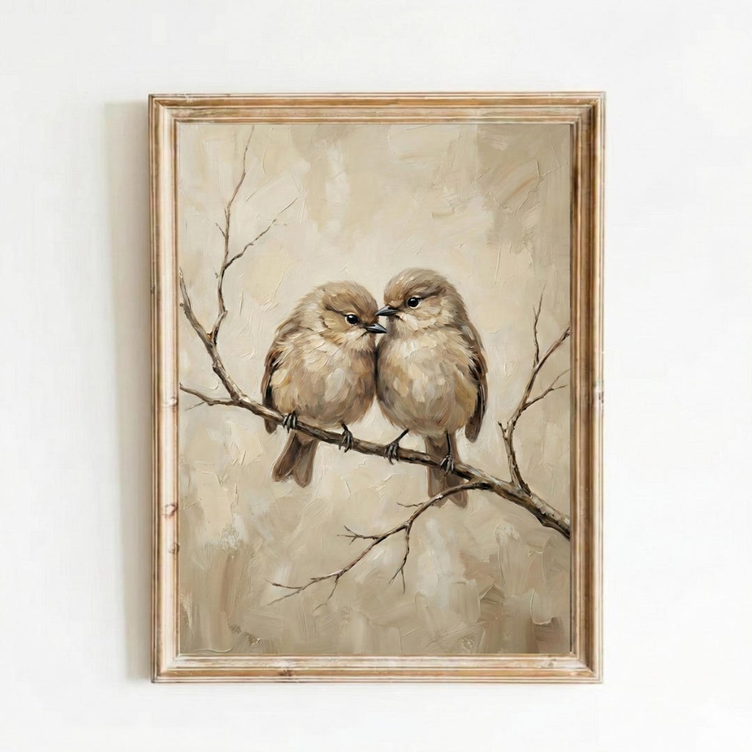 Vintage Bird Wall Art Print, Rustic Farmhouse Decor, Neutral Beige Oil ...