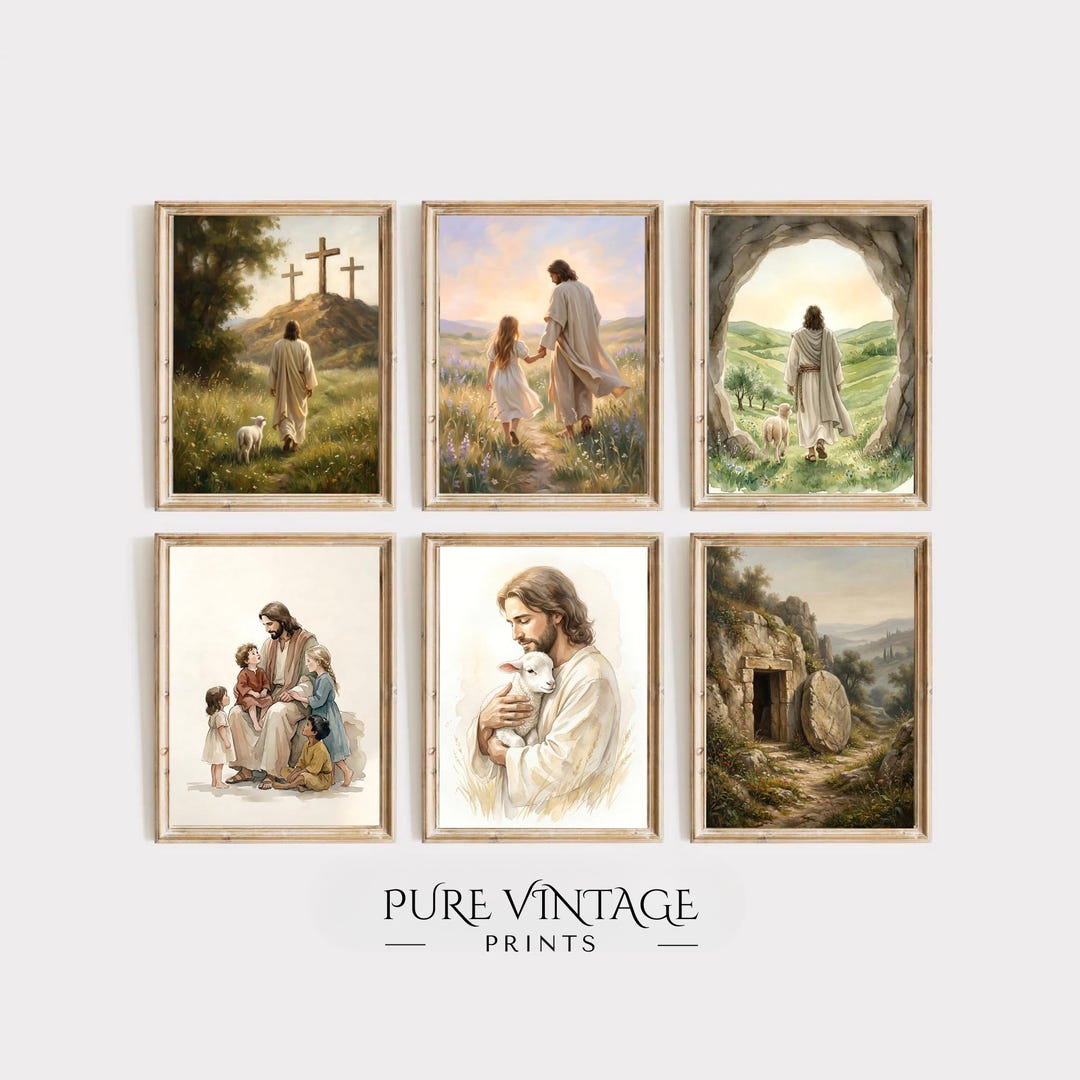 Christian Easter Wall Art Set of 6: Neutral Jesus Printable Decor ...