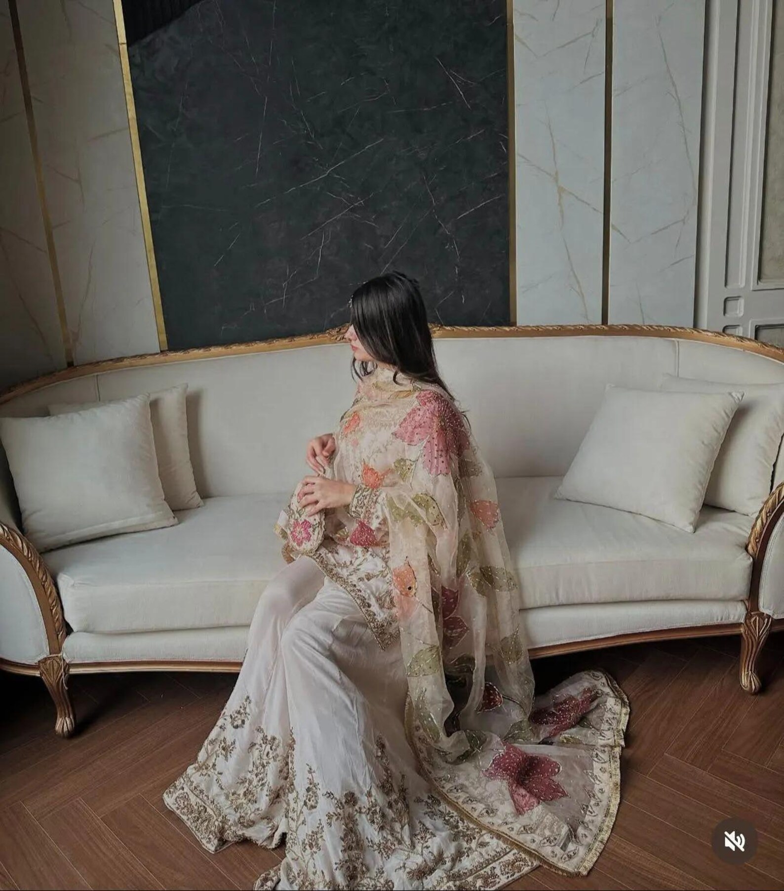 White Pakistani Sharara Suit: Cinon Silk Kurti, Dupatta Partywear ...