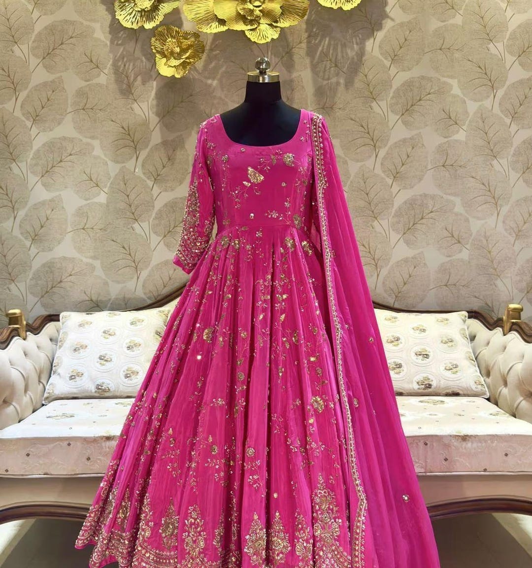 Pink Embroidered Pakistani Bridal Gown, Cinon Silk Dupatta - Etsy