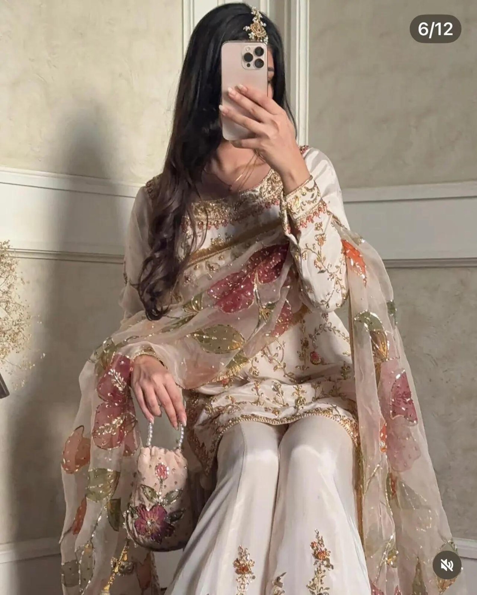 White Pakistani Sharara Suit: Cinon Silk Kurti, Dupatta Partywear ...