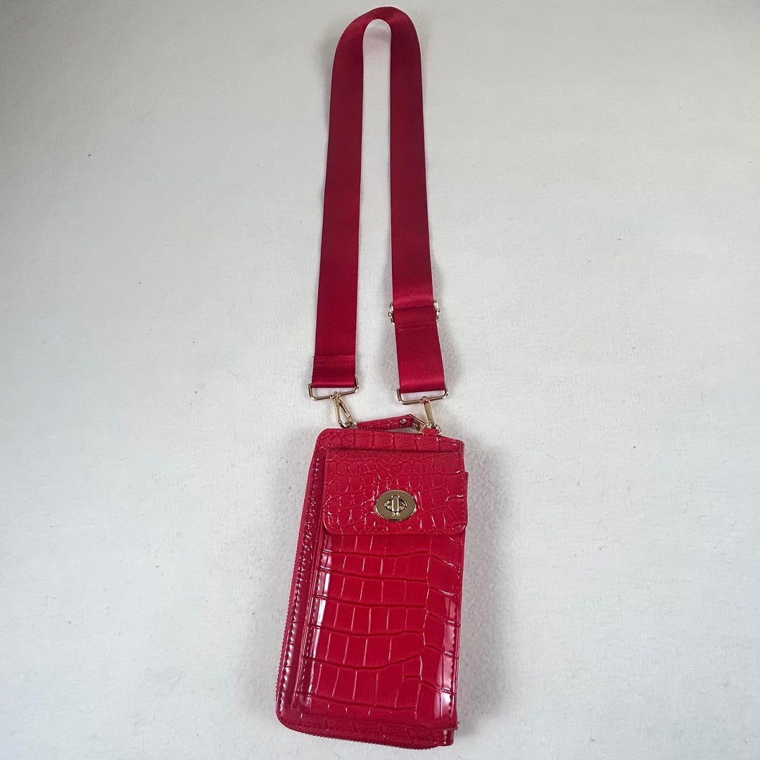 Joy Susan Red Crocodile Embossed Crossbody Wallet Phone Bag Gold ...