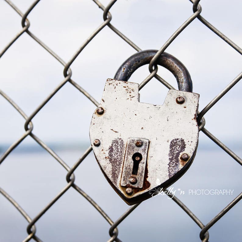Padlock Photograph- Heart Lock Print, White Lock Photo, Valentines Day ...