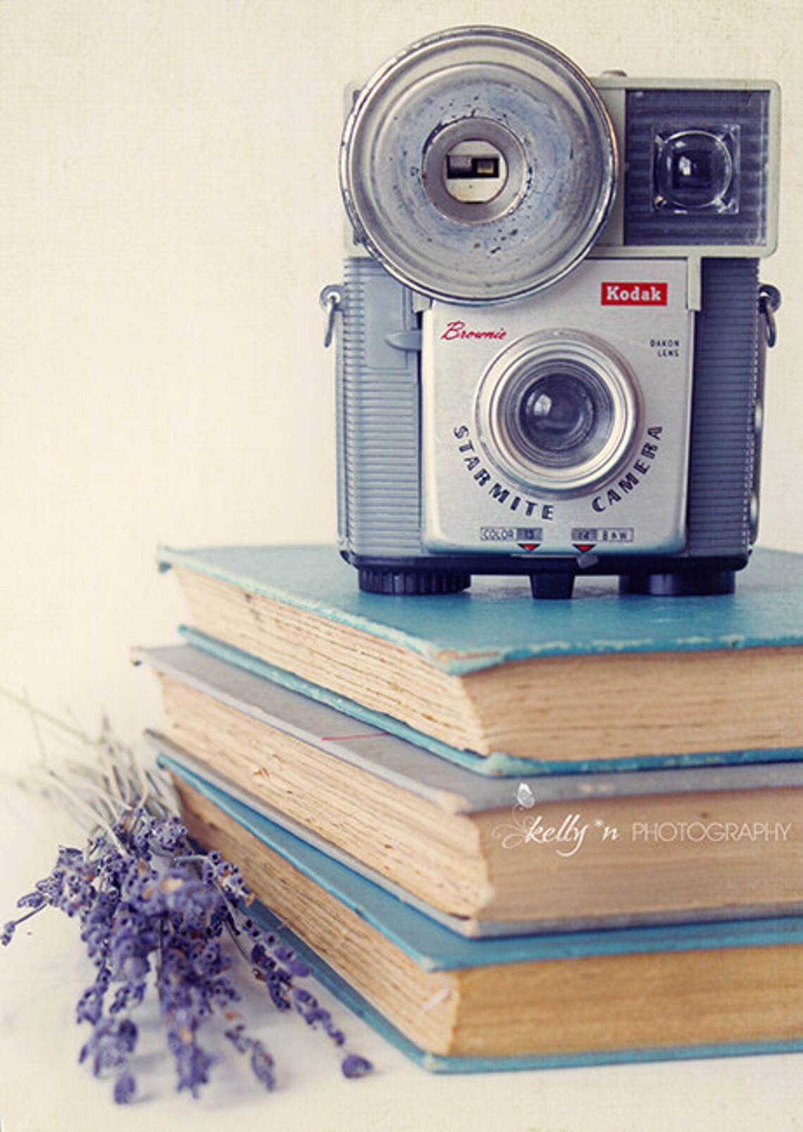 Vintage Camera and Books Photograph Blue Grey Lavender - Etsy