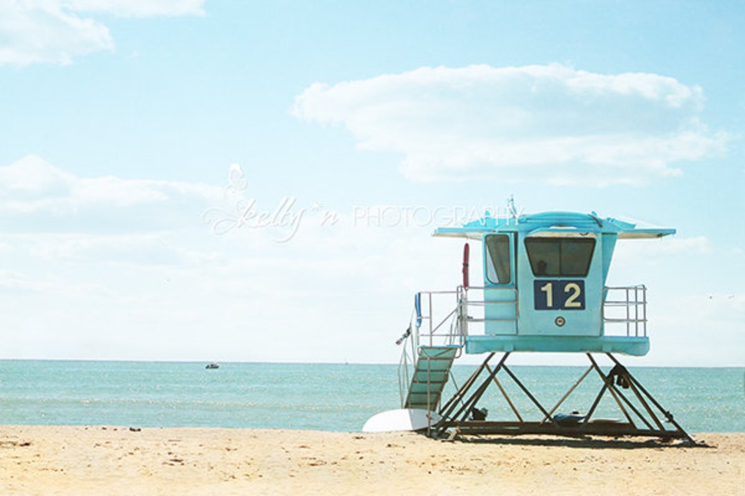 Beach Photography- Blue Lifeguard Stand, California Beach Photo, Blue ...