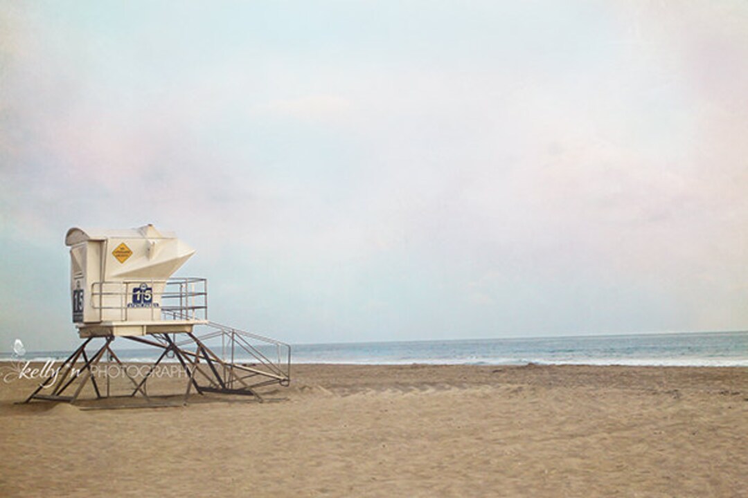 Beach Photography- Lifeguard Stand Photo, Pastel Colors, Beach Cottage ...