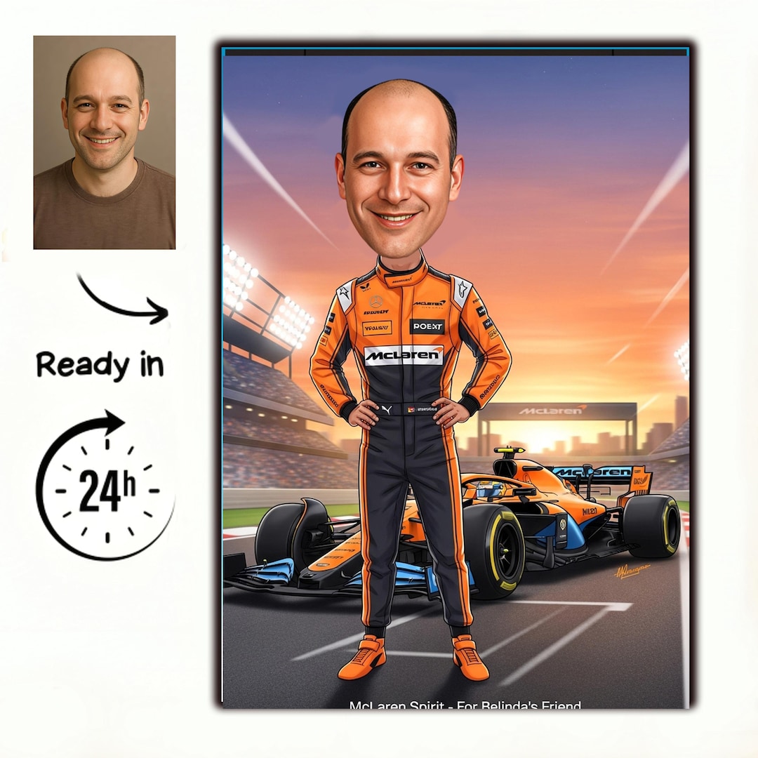 Funny Race Car Driver Cartoon Portrait – Custom Male Digital ...