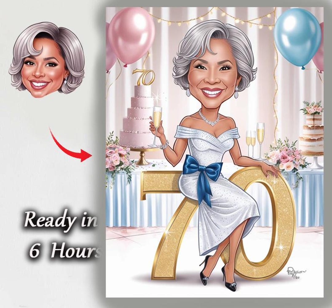 Custom 70th Cartoon Portrait | 40th Caricature | Personalized Happy ...