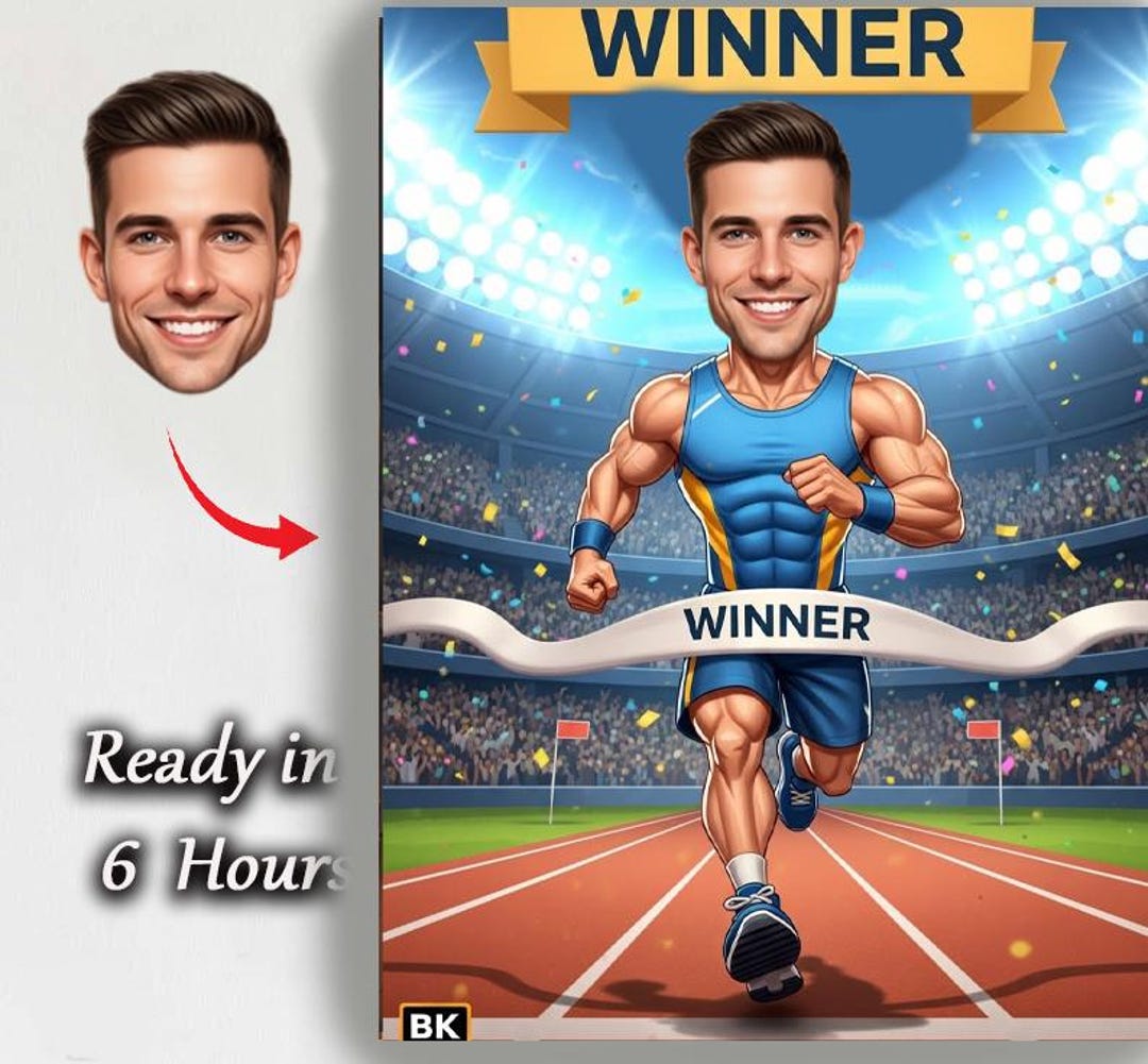 Marathon Runner Custom Caricature | Personalized Cartoon Portrait ...