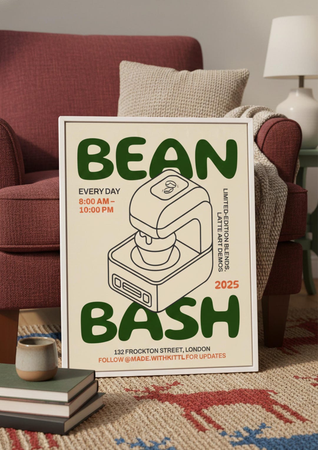 Bean Bash Coffee Machine Poster | Modern Graphic Kitchen Wall Art ...