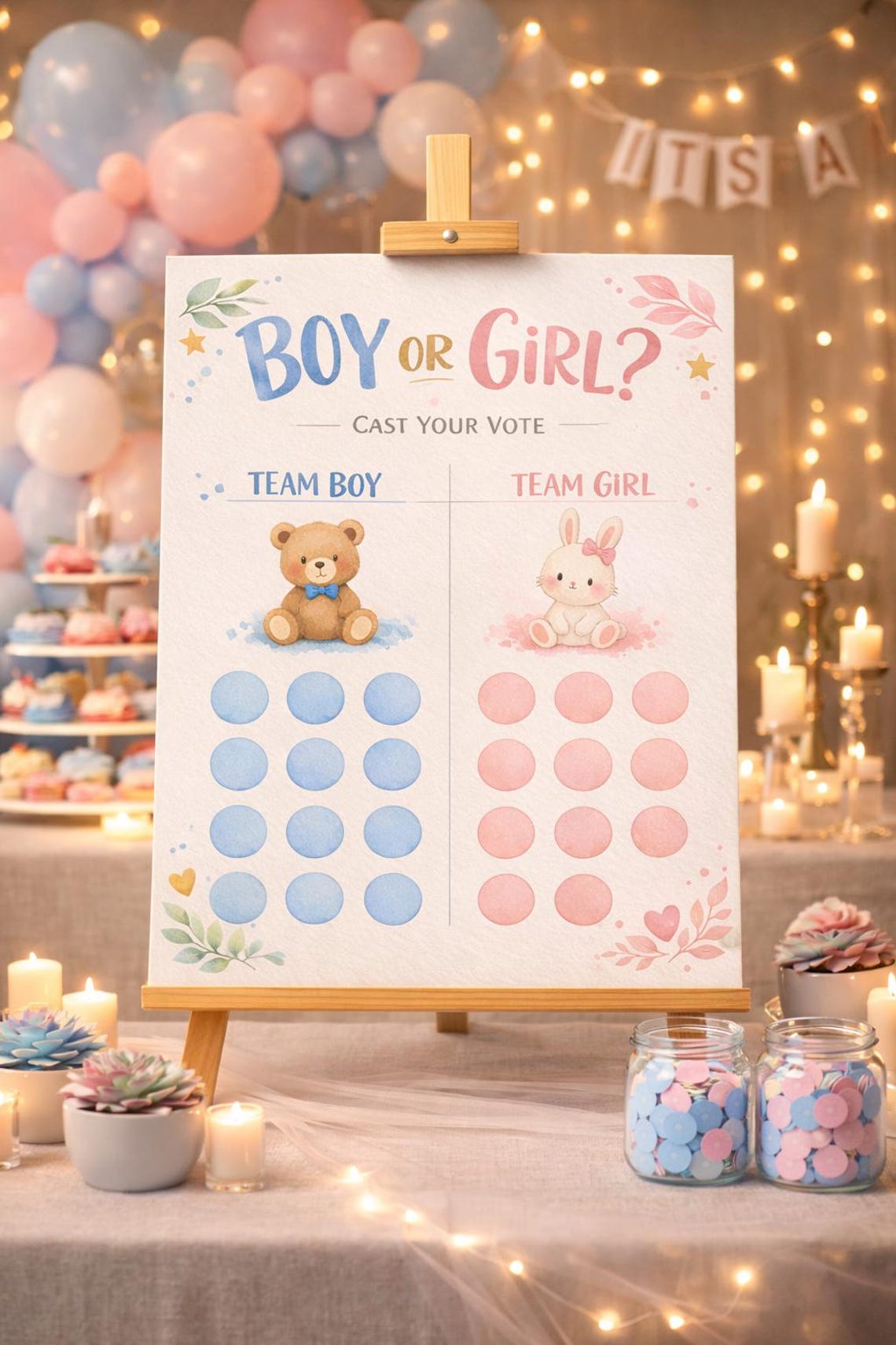 Gender Reveal Vote Board, Team Boy Vs Girl, Baby Shower Decor (digital ...