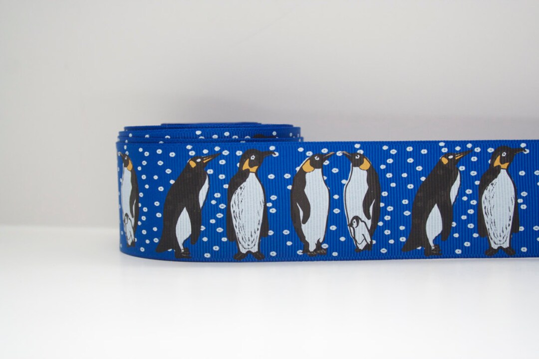 Penguin Print Extra Wide 1.5in Blue Grosgrain Ribbon 1yd - Etsy
