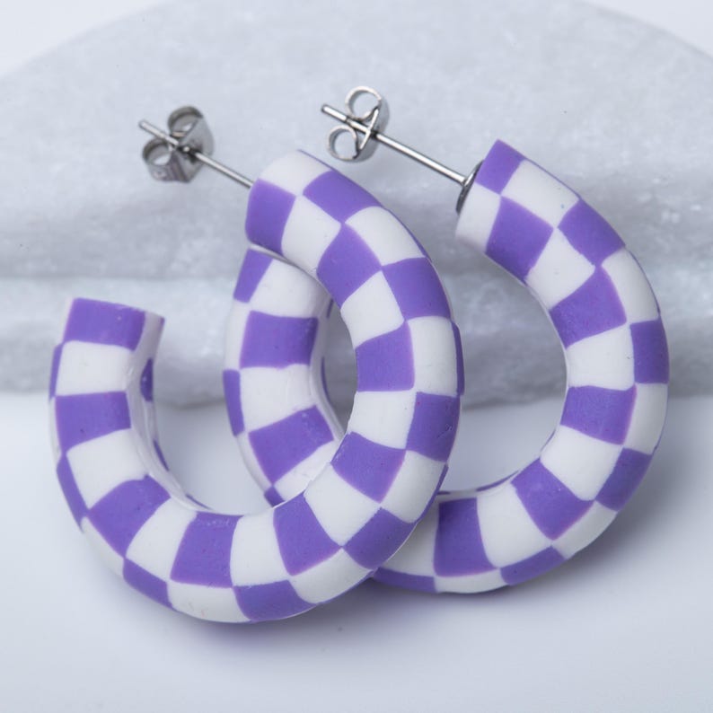 Handmade Check Hoop Polymer Clay Earrings – Gifts for Her - Etsy UK