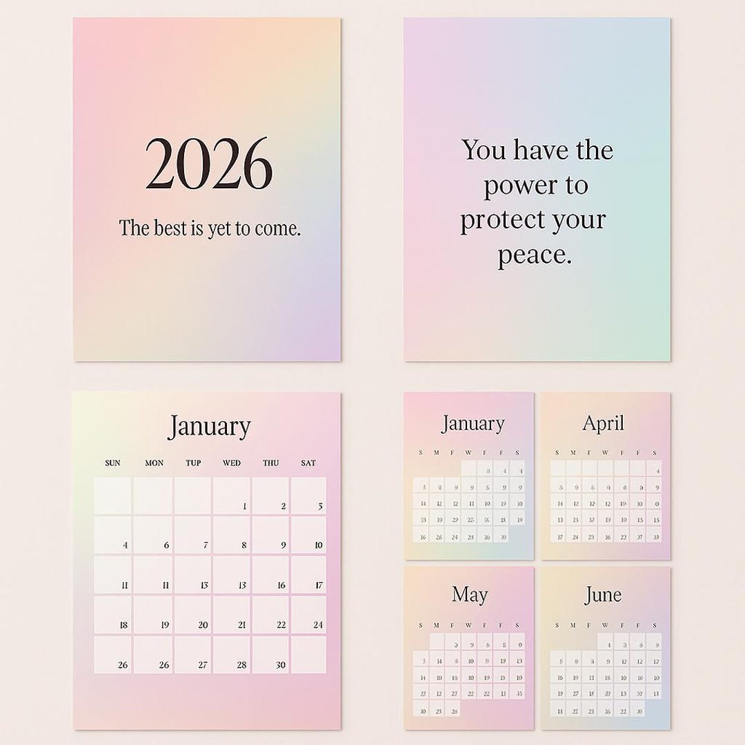 2026 Wall Calendar Printable | Pastel Gradient With Quotes (instant ...