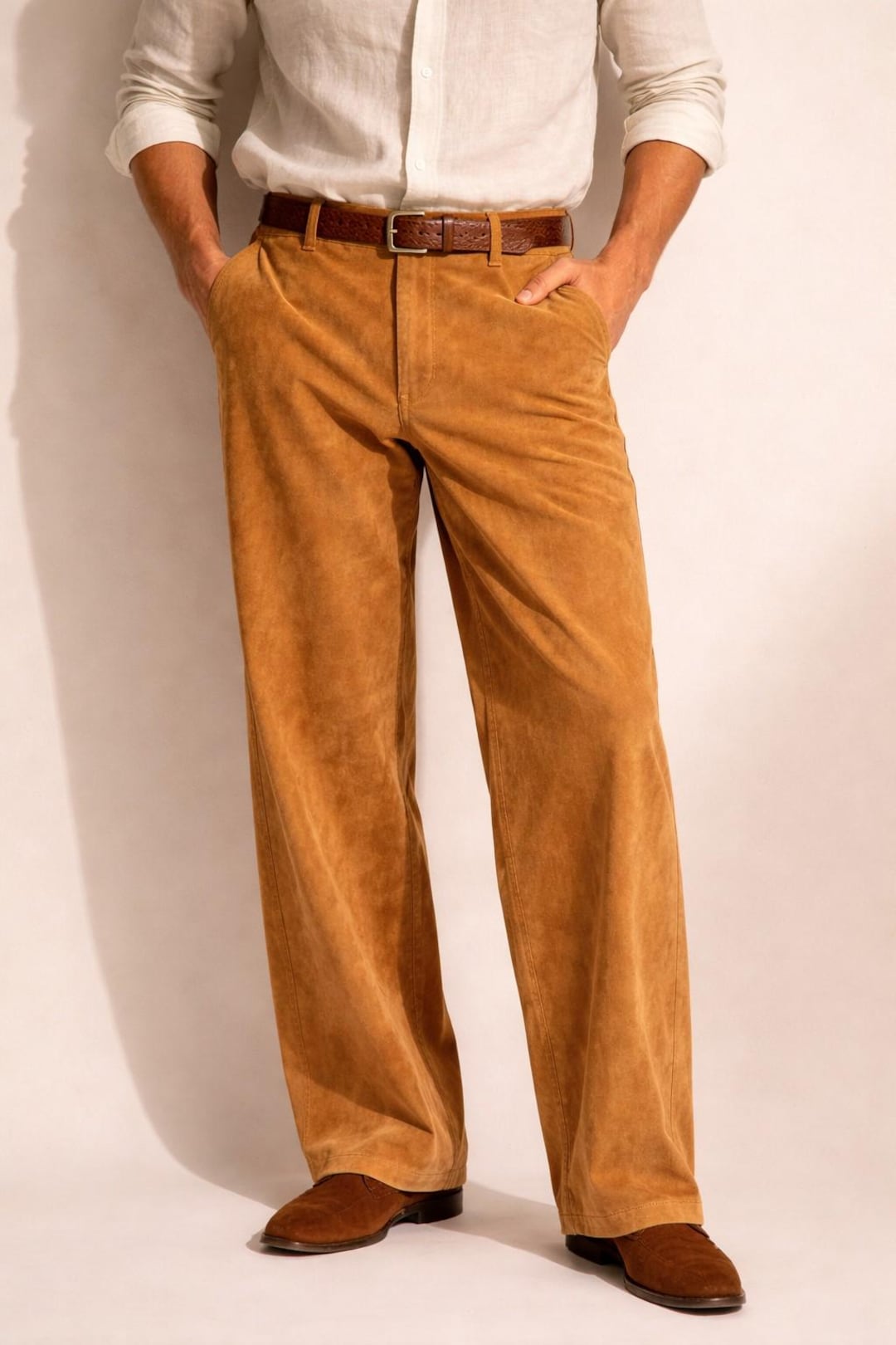 Pantalones clásicos de ante para hombre / Pantalones de ante color ...