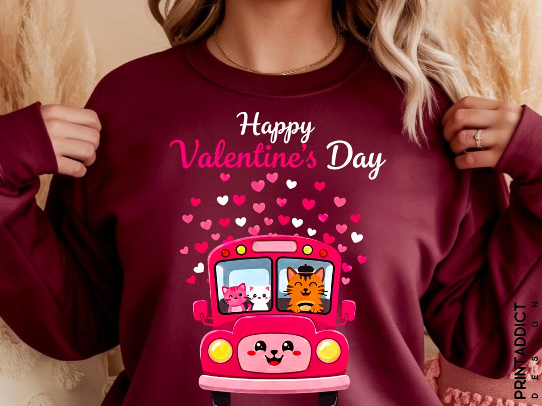 Happy Valentine's Day PNG | Cute Valentine Clipart | Kawaii Cat Bus ...
