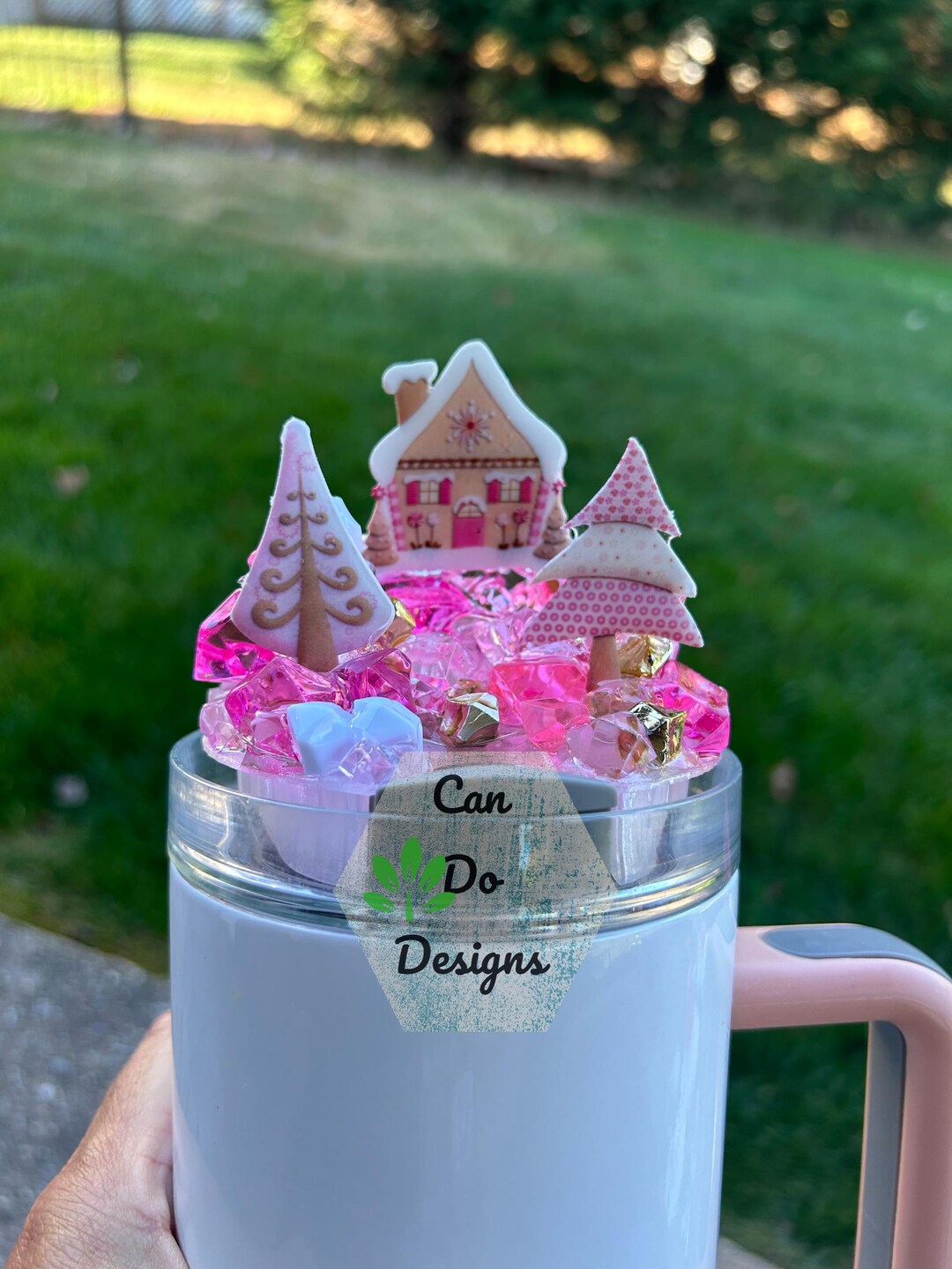 Pink Christmas Tree Gingerbread House Topper for 40 or 20/30oz Stanley ...