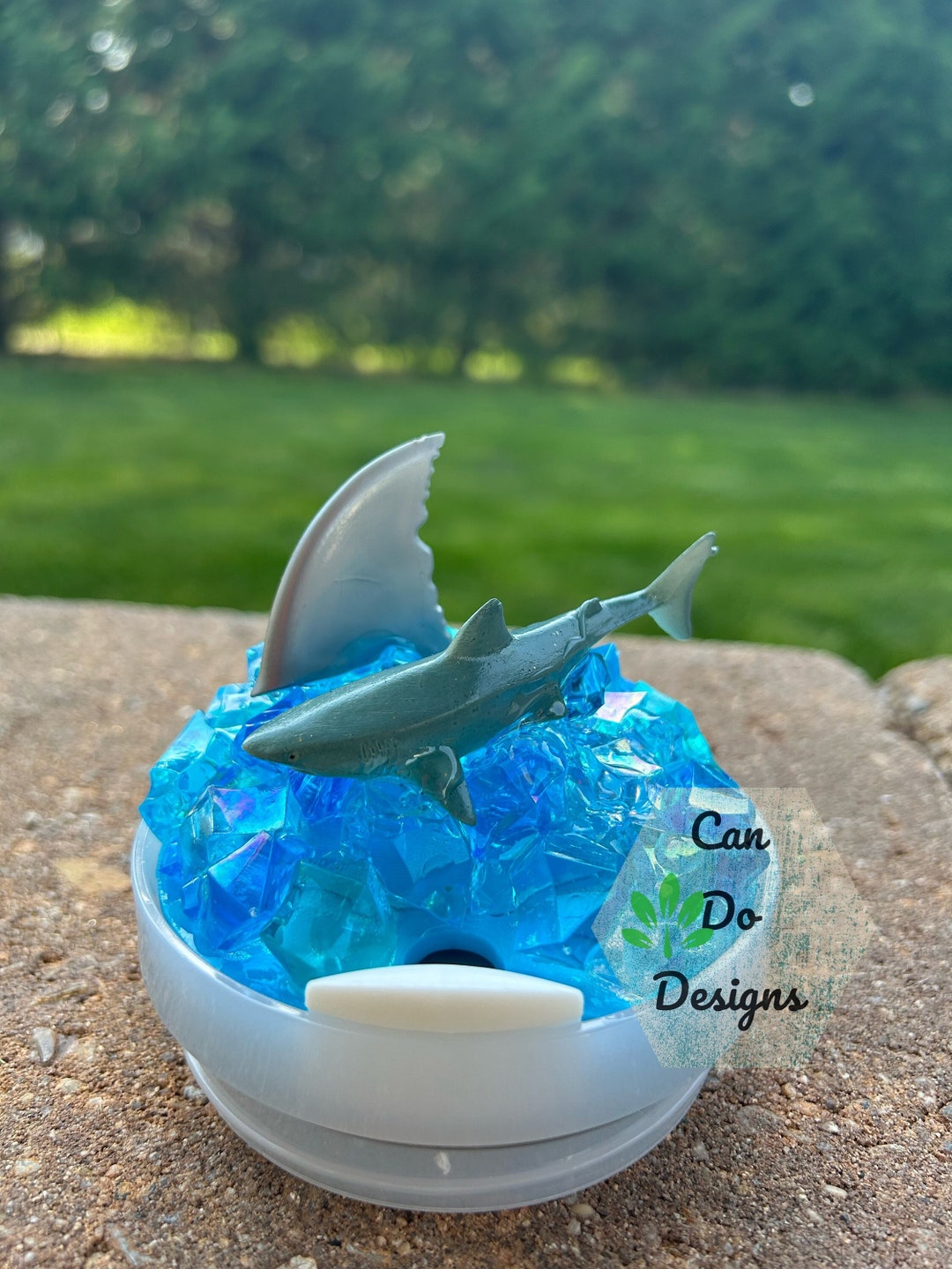 Shark Fin Blue Fake Ice Topper for 40oz or 20/30oz Quencher Tumbler Lid ...