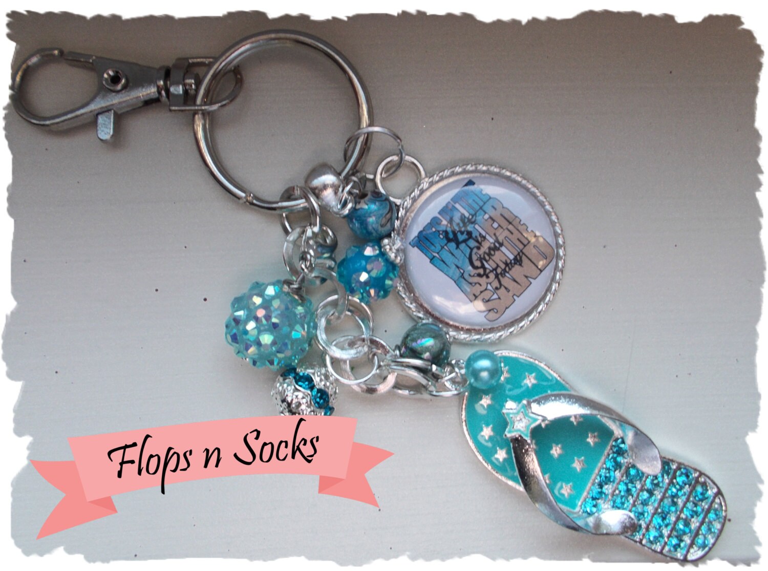 Toes in the water charm and flip flops rhinestone keychain | Etsy