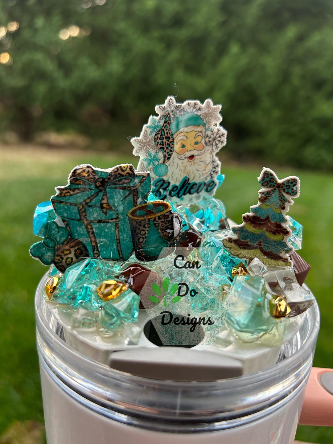 Turquoise Leopard Print Santa Christmas Topper for 40 or 20/30oz ...
