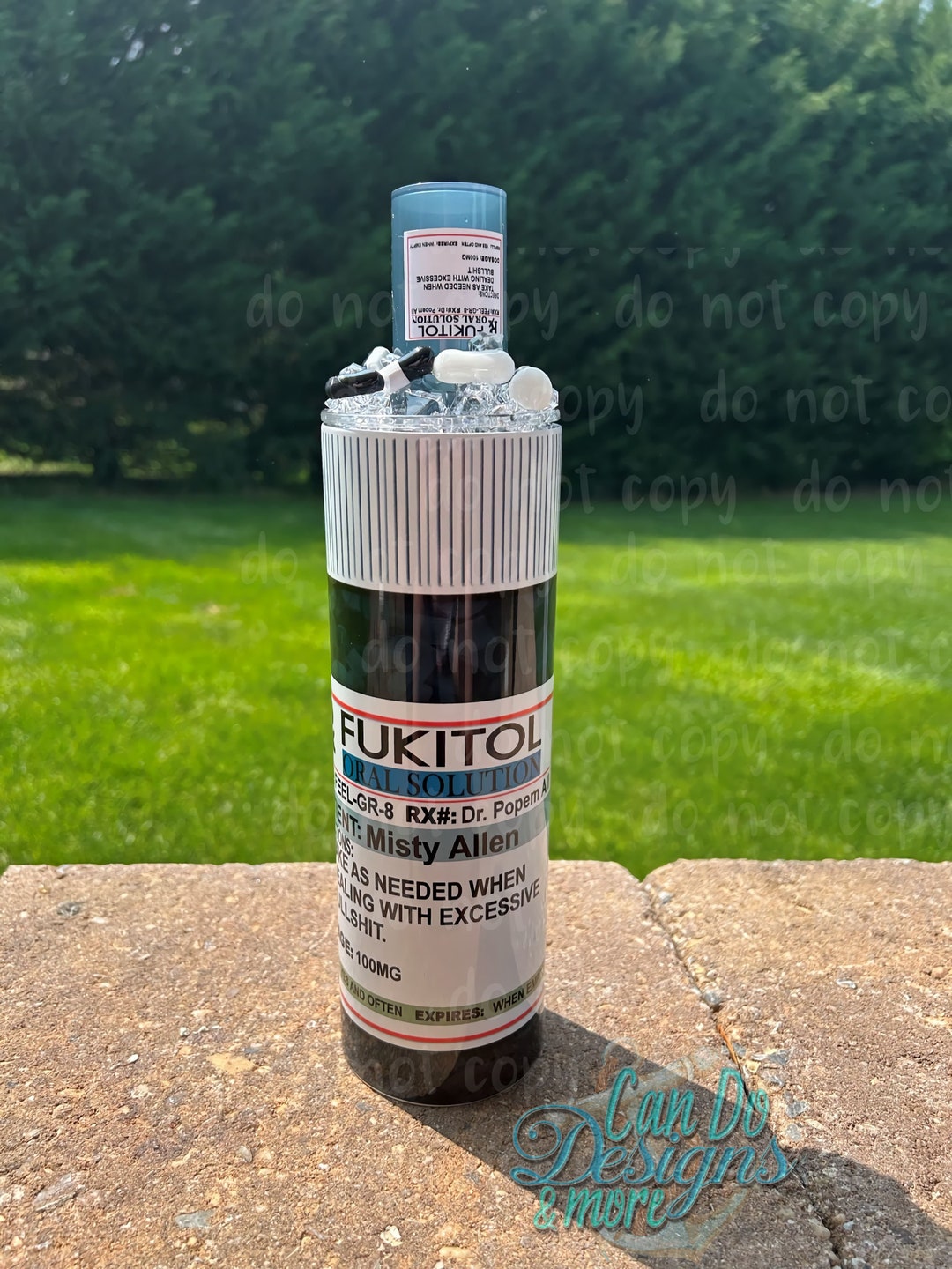 Cup + Lid FUKITOL Gray Bottle Prescription Pill Fake 3D Ice Lid Topper ...