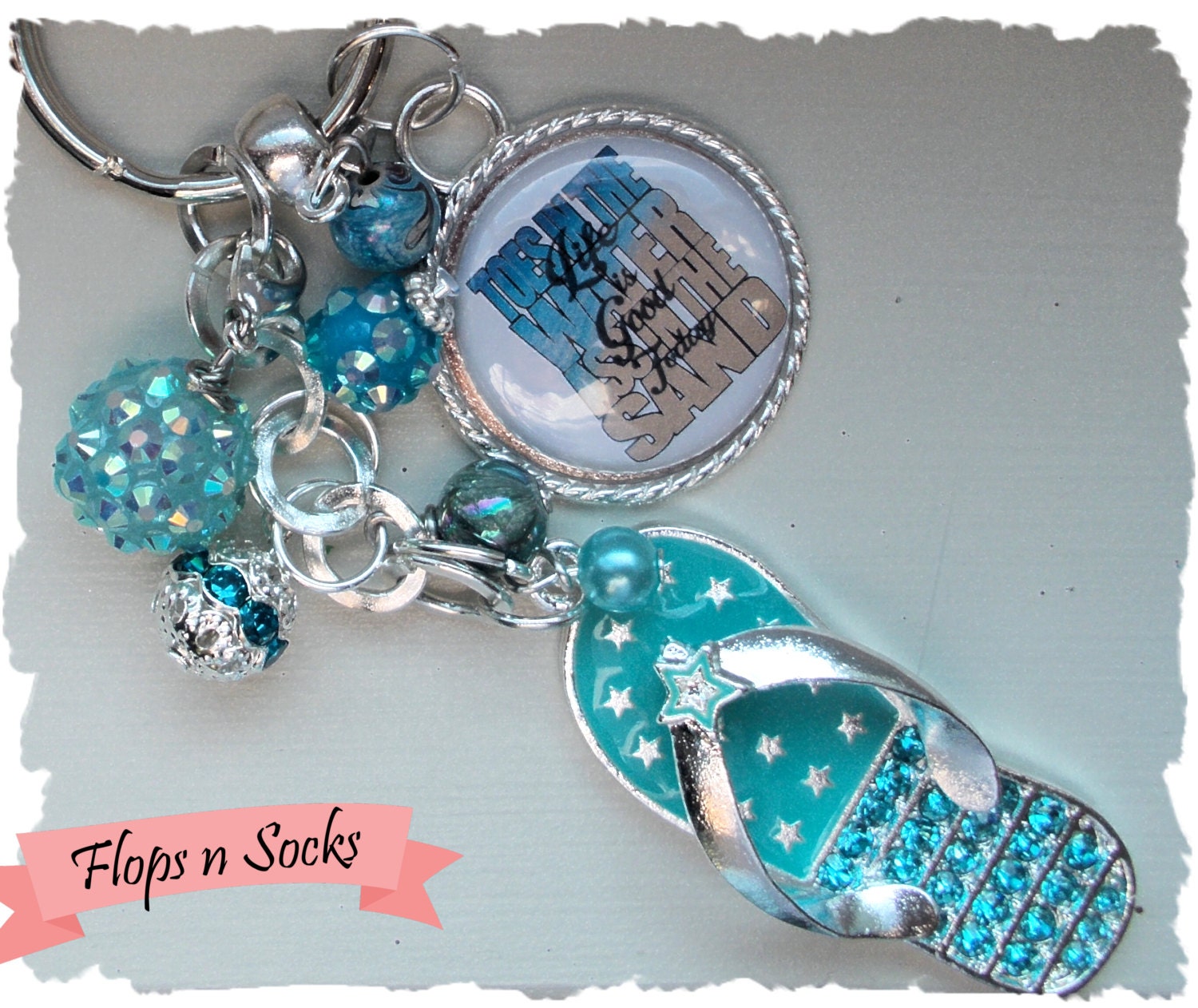 Toes in the Water Charm and Flip Flops Rhinestone Keychain - Etsy