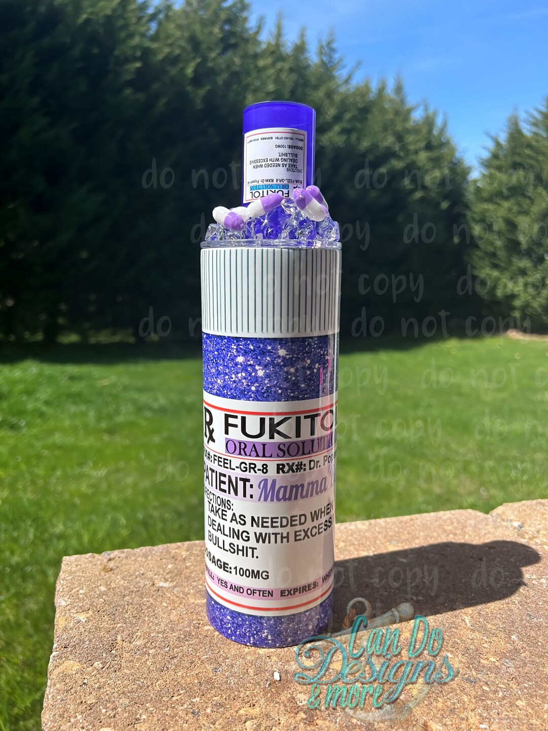 Cup + Lid FUKITOL Purple "glitter" Prescription Pill 3D Ice Lid Topper ...