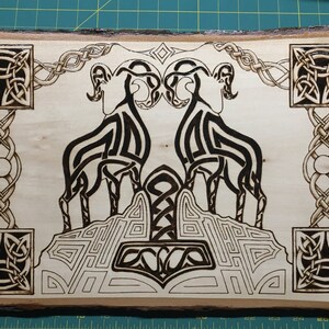 Viking Wall Hanging - Thor's Goats Tanngrisnir Tanngnjóstr and Mjolnir ...