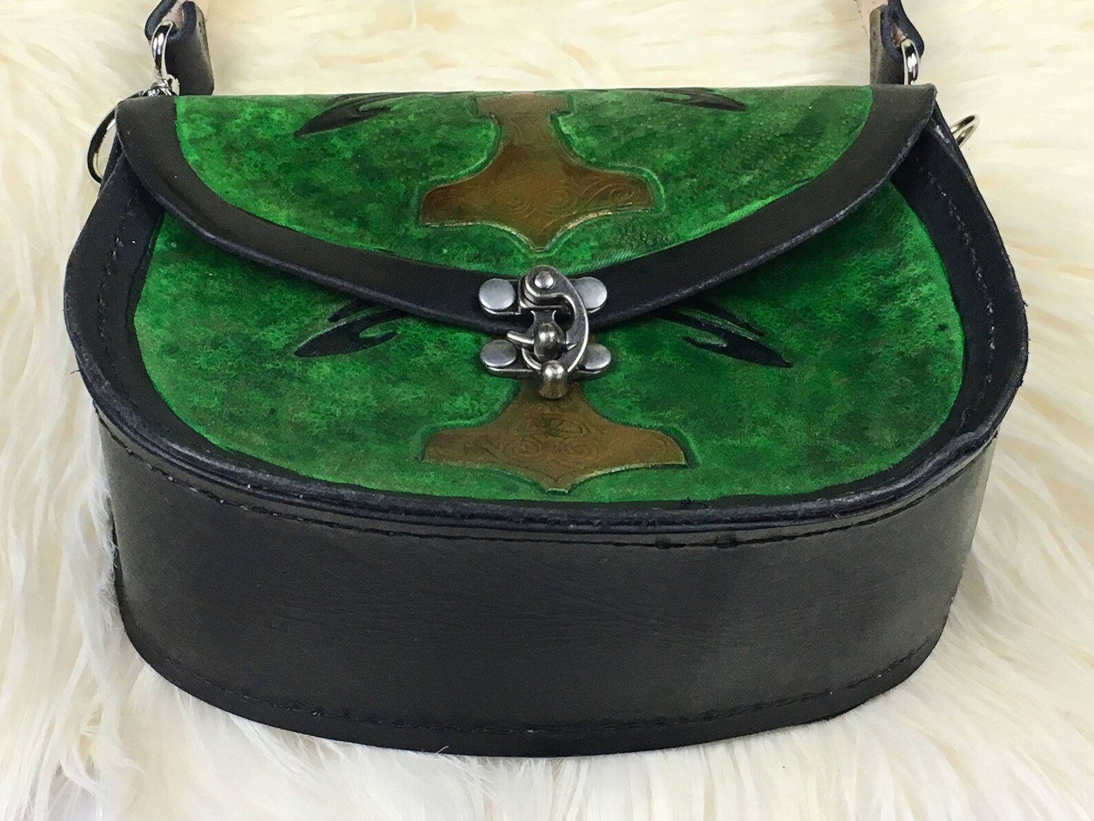 Leather Viking Purse Green Mjolnir Thors Hammer Leather | Etsy