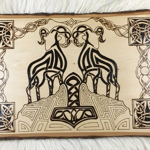 Viking Wall Hanging - Thor's Goats Tanngrisnir Tanngnjóstr and Mjolnir ...